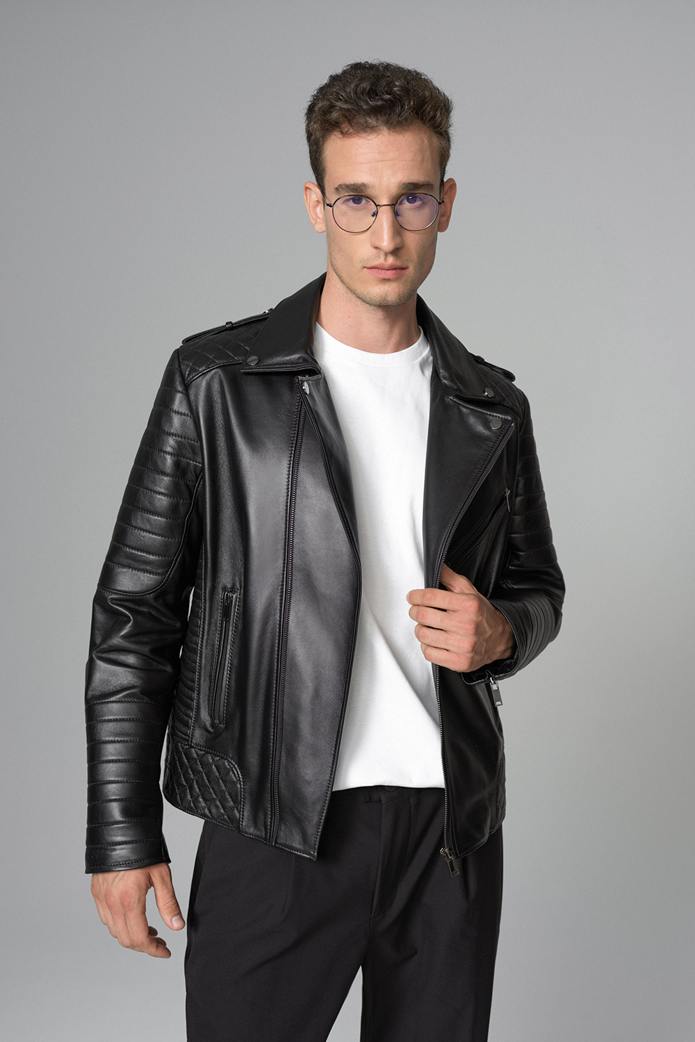 Geaca biker din piele pentru barbati 3029 | A&A Vesa